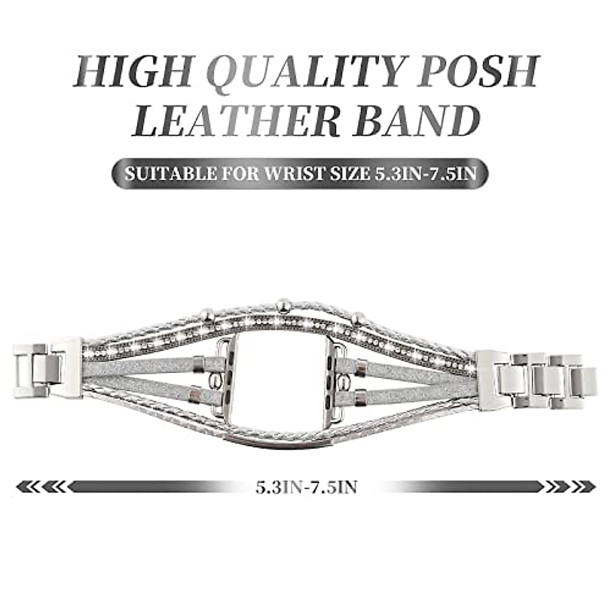 WONMILLE Posh Leather Bands Compatible With Apple Watch 41mm 40mm 38mm Women, Boho Bracelets Jewelry Multilayer Wrap Strap for iwatch Series SE 8 7 6 5 4 3 2 1 (Glitter Silver, 38mm/40mm/41mm)