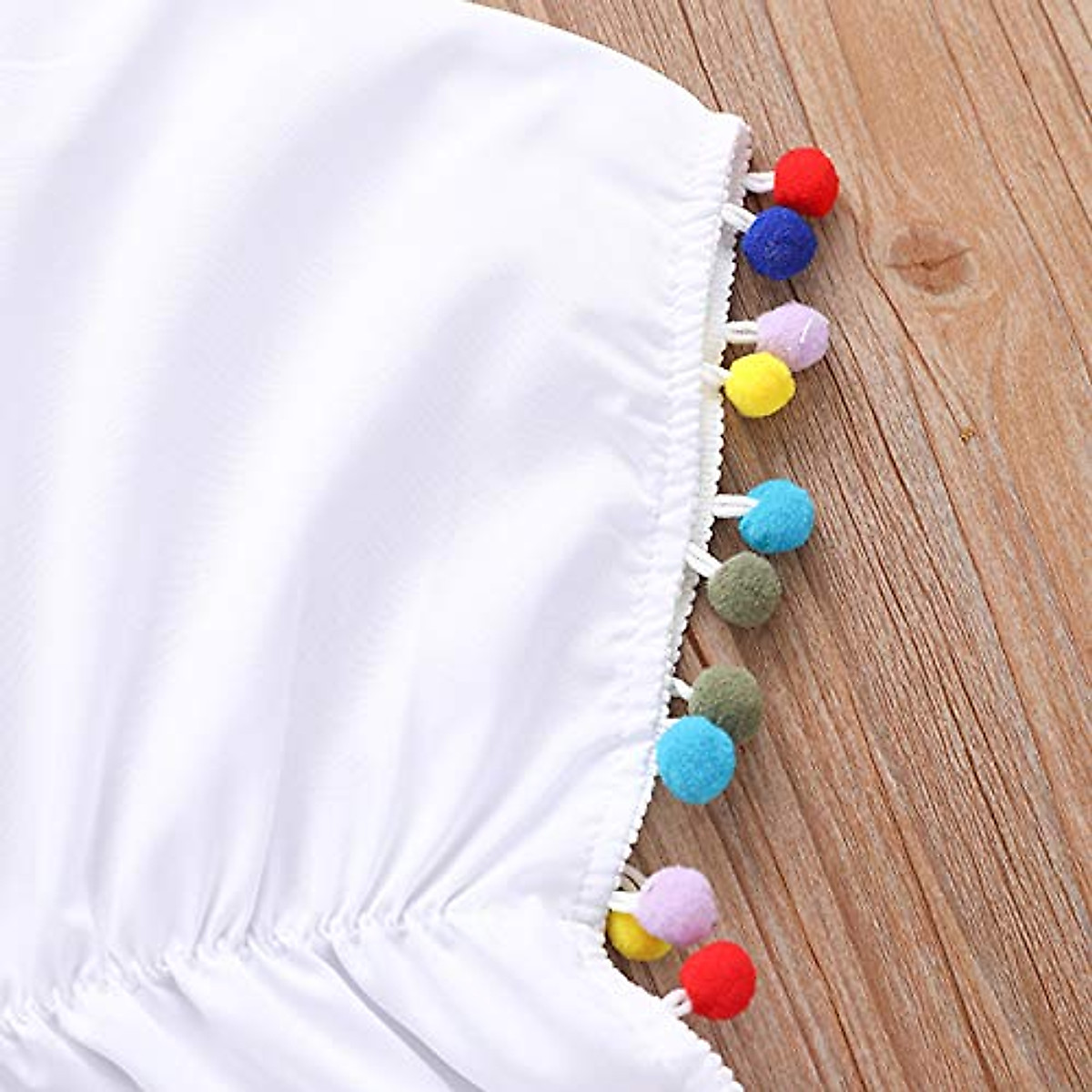 Tiacham Toddler Baby Girls Swimsuit Coverup Beach dresses Tassels Cover Up Pompom Poncho Rash Guards (White, 3-4T)