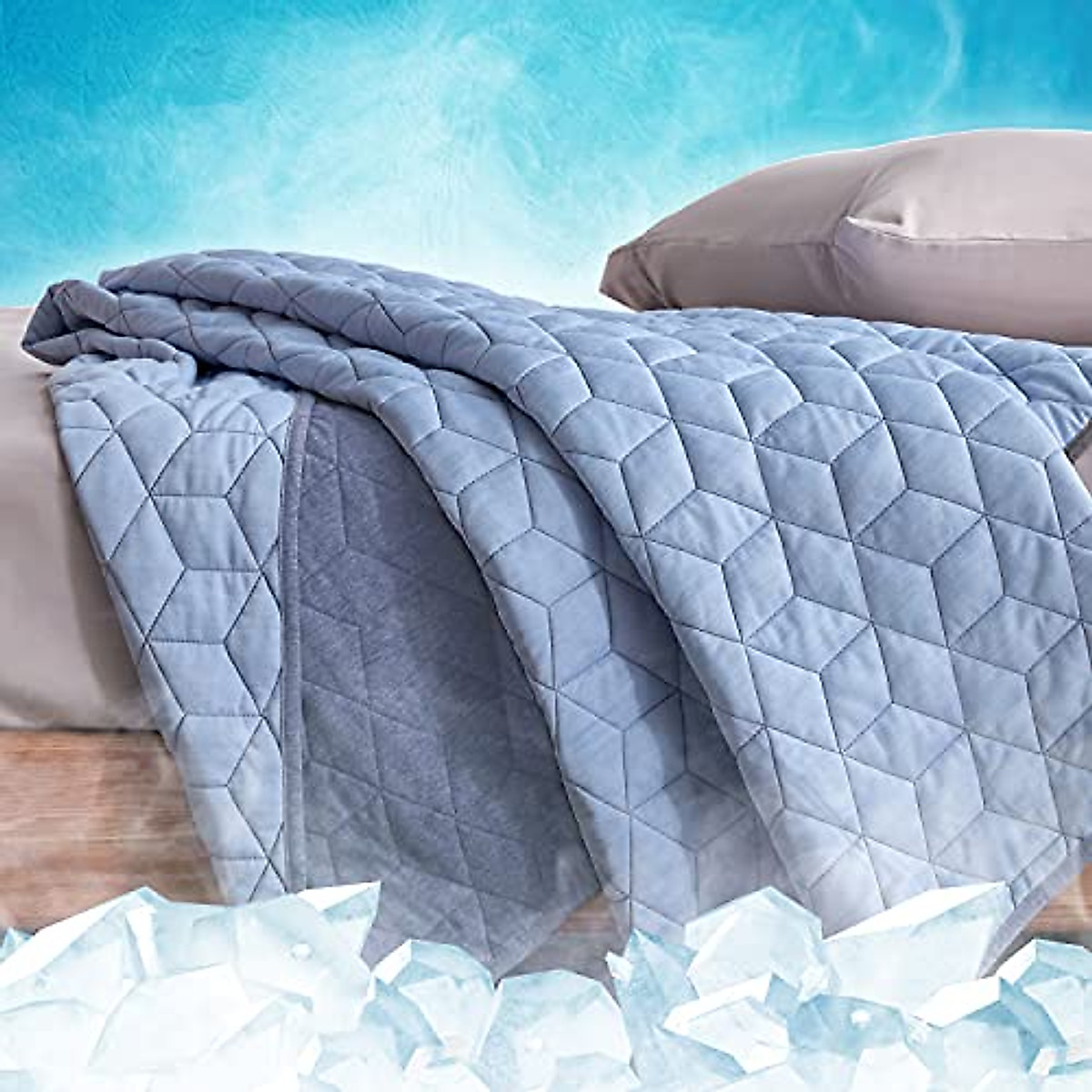 SLEEP ZONE Athletic Cooling Blanket Throw Size (50x60 inches) for Hot Sleepers with Warm Jersey Cotton Side for Winter, Machine Washable Travel Camping Blanket (Blue+Blue)