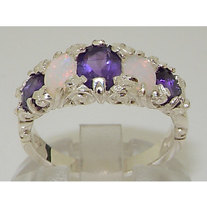 LetsBuyGold 925 Sterling Silver Natural Amethyst and Opal Womens Promise Ring - Size 9.5