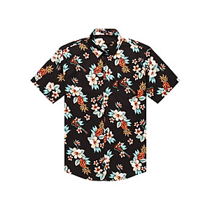 COOFANDY Men's Hawaiian Shirt Short Sleeve Casual Button Down Floral Printed Beach Shirts with Pocket Black
