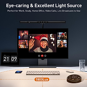 AmazLit LED Desk Lamp, Flexible Gooseneck Office Lamp, Gesture Sensing Desk Light, Screen Monitor Light Bar with Clamp, Adjustable Color Temperature & Brightness, 12W, Black