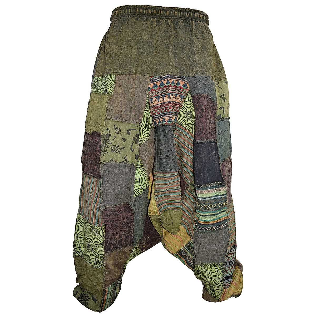 Mens Patchwork Stone Washed Yoga Bohemian Baggy Printed Harem Pants Green LXL