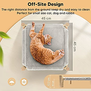 FLUFFEE Cat Hammock Bed, Wooden Elevated Cat Bed for Indoor Cats, Portable Washable Raised Pet Bed for Kitten Puppy Rabbit - Grey