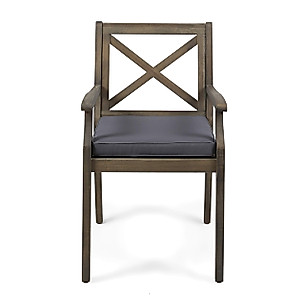 Christopher Knight Home Peter | Outdoor Acacia Wood Dining Chair Set of 2, Grey/Grey Cushion