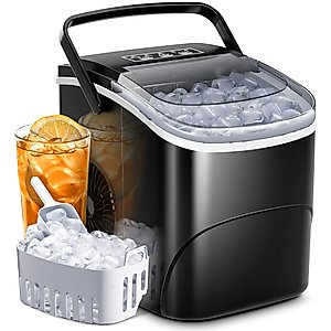 AGLUCKY Ice Makers Countertop with Handle,26.5Lbs/24H,9 Cubes in 6 Mins,2 Sizes of Bullet Ice,Portable Ice Maker Machine with Self-Cleaning,Perfect for Home Kitchen(Black)
