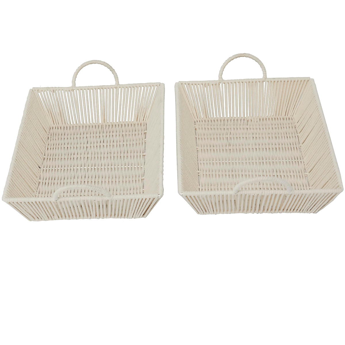The Novogratz Cotton Handmade Woven Storage Basket with Handles, Set of 2 18"W, 17"W, Cream