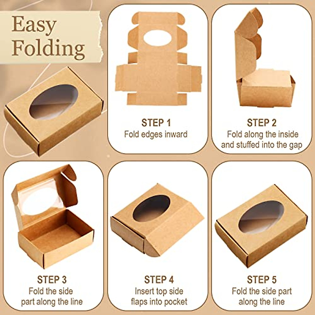 Yexiya 60 Pcs Soap Packaging Boxes 3.54 x 2.36 x 1.18 Inch Mini Kraft Boxes with Window Soap Boxes for Homemade Soap Gift Packaging Box for Candy Chocolate Bakery Cookies Soap Packaging (Kraft Color)