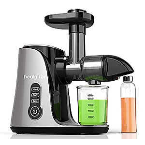 Touch LED Display Masticating Juicer Machines Vegetable and Fruit, Healnitor Cold Press Slow Juice Extractor Machines with Triple Mode, Easy to Clean Brush & Quiet Motor, 500ML Travel Bottle, Grey