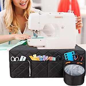 Garende Sewing Machine Mat with Storage Pockets Water-Resistant Sewing Machine Tools Organizer for Table Sewing Machine Pad (Black)