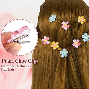 HINZIC 30Pcs Mini Flower Hair Clips Cherry Blossom Claw Clips Cute Flower Hair Pins Small Hair Barrettes Decorative Wedding Prom Valentines Hair Accessories for Teen Girls Women (Pink Yellow Blue)
