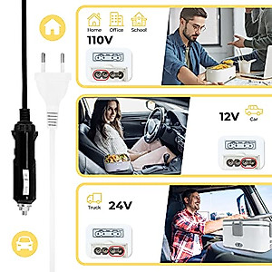 Ivyhouse Electric Lunch Box for Men and Women Food Heater 1.8L Large Capacity 3 in 1 12V/24V/110V Heated Lunch Boxes for Adults Warming Lunch Boxes for Work with Fork & Spoon & Lunch Bag Grey