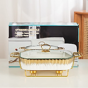 Durx-litecrete Role Warming Trays for Food, Ceramics Chafers, and Buffet Warmers Sets, Gold Plating Serving Dishes (Medium 1.9 quarts)