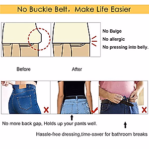 No Buckle Elastic Stretch Belts for Men and Women Black, Invisible Belts for Jeans Pants, Size L
