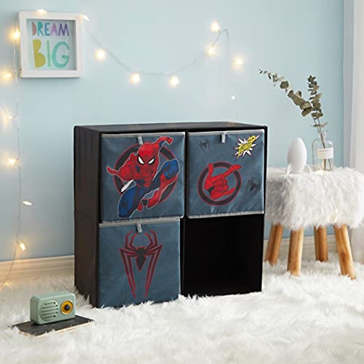 Idea Nuova Marvel Spiderman Collapsible Storage Cubby Organizer and Bookshelf with 3 Collapsible Cubes