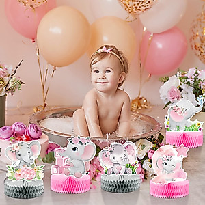 Tudomro 12 Pcs Pink Elephant Honeycomb Centerpieces Baby Shower Table Decorations Elephant Theme Party Centerpieces for Birthday Shower Wedding Party Supplies