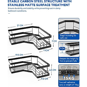 Shower Caddy, 2 Pack Bathroom Shelves, Adhesive Shower Shelf No Drilling, Black Shower Storage, Shower Organiser, Rust-Resistant Shower Caddy Corner, Shower Soap Holder, Bathroom Accessory