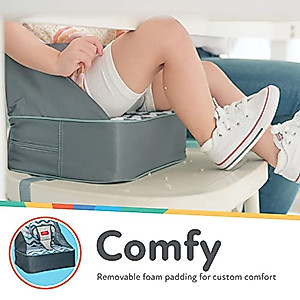 Nuby Easy Go Booster Seat - Travel Booster Seat for Babies and Toddlers - Holds Up To 50 Pounds - 9+ Months - Gray Chevron