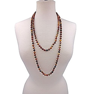 MGR MY GEMS ROCK! 60 Inch Polished Genuine Stone Multi-layer Long Endless Infinity Beaded Necklace. (Picasso Jasper Stone)
