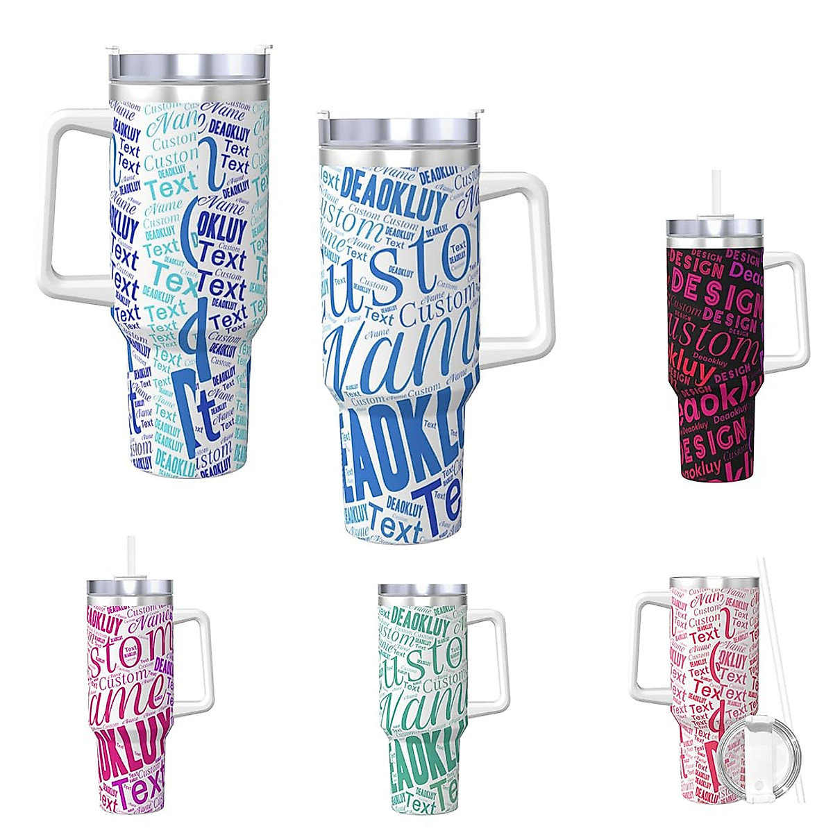 deaokluy Custom 40 OZ Ice Bully Cup with Handle Straw, Personalized Stainless Steel Tumbler with Lid Add Name Text, Choose Letter to Custom Travel Coffee Cup Present for Mom Dad Birthday Christmas