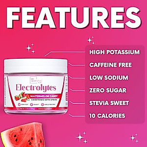 Zero Sugar - Watermelon Candy Electrolytes Powder - Refreshing Hydration - Caffeine Free Energy with All Natural Ingredients - Vegan, Keto and Paleo - Sugar Free Electrolytes Drink Mix - 30 Servings