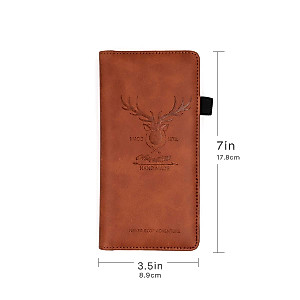 menesia Checkbook Cover for Men & Women RFID Leather Check Book Holder Wallet(Brown Deer)