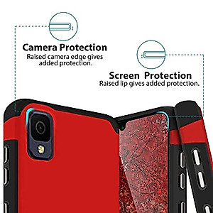 TJS for Alcatel TCL 30 Z T602DL Case, TCL 30 LE Case, with Tempered Glass Screen Protector, Dual Layer Hybrid Shockproof Drop Protection Impact Phone Case Cover for TCL 30Z / TCL 30LE (Red)