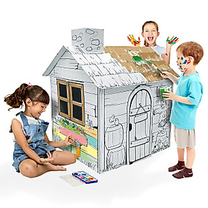 Adventure Awaits! Kids Cardboard Farm Playhouse - Color, Draw, and Customize - Great for Playtime and Arts-and-Crafts Time