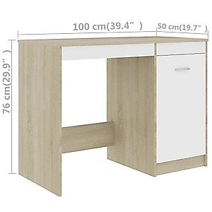 WRJENFSC Desk Writing Desks Secretary Desk Bedroom Desks Computer Desk with Storage White and Sonoma Oak 39.4"x19.7"x29.9" Engineered Wood Suitable for study, bedroom, living room, office