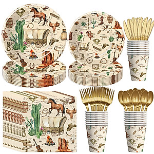 HIPVVILD Western Cowboy Party Decorations Tableware - Wild West Rodeo Theme Birthday Baby Shower Party Supplies Table Decorations, Paper Plate, Cup, Napkin, Disposable Cutlery | Serve 24