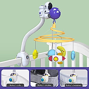 Baby Crib Mobile with Safety Buckle Lock,Music,Light Projector,3 Modes(Rotate,Natural light,Lullaby)2 Volume Control,Slow Silent Rotation,Remote Control,Five Soft Toys-Eapura Space Stars Station Theme