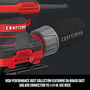 CRAFTSMAN Electric Sander, 1/4 inch Sheet, 13,500 OPM, 2 Amp, Corded (CMEW230)