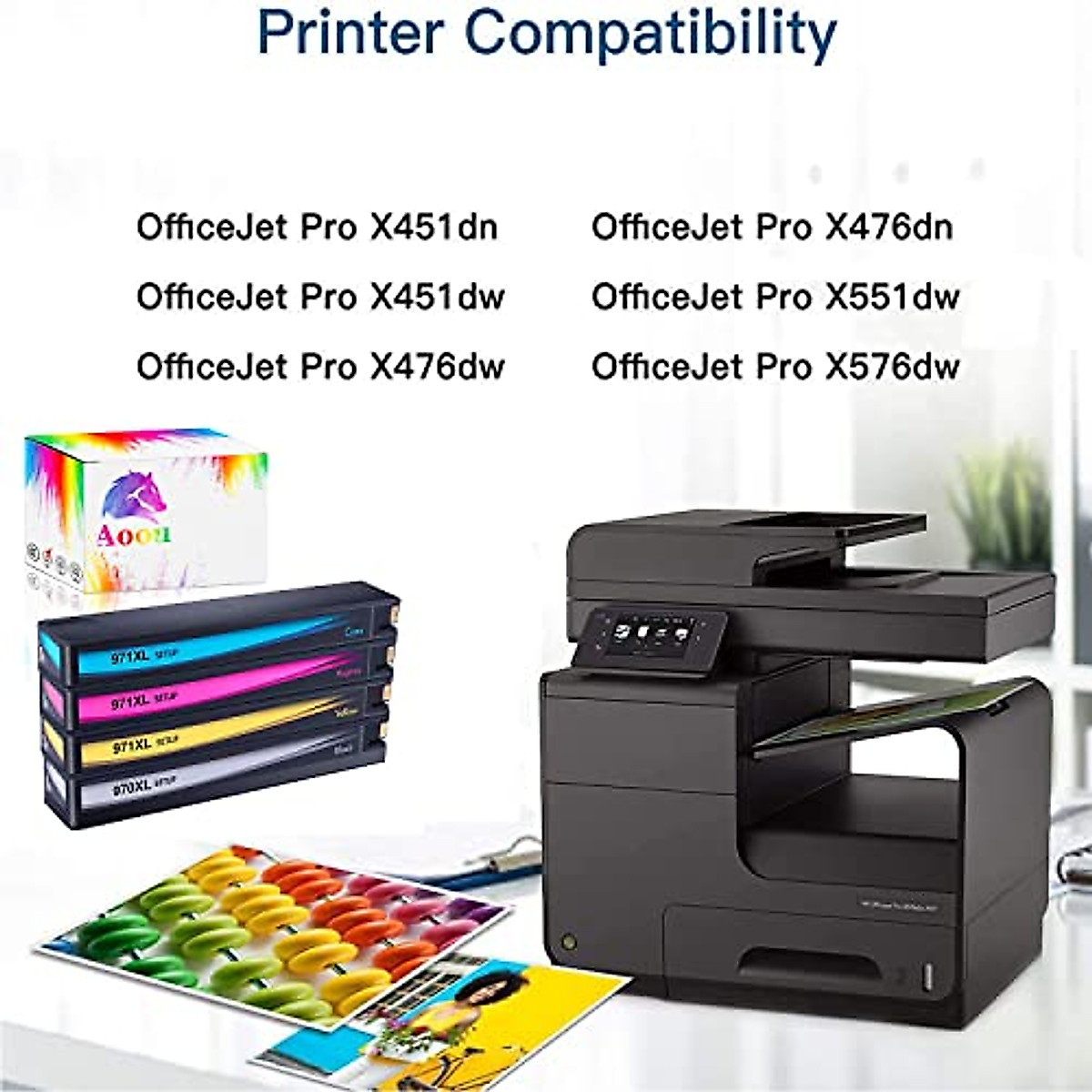 Aoou Remanufactured Ink Cartridge Replacement for HP 970XL 971XL 970 XL 971 XL to use with Officejet Pro X476dw X576dw X476dn X451dw X551dw X451dn Printer (Black Cyan Magenta Yellow, 4-Pack)
