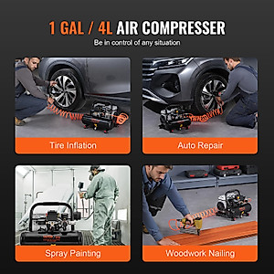 VEVOR 4.8 Gallon Air Compressor, 1.2HP 2.2 CFM@90PSI Oil Free Air Compressor Tank & Max. 116PSI Pressure, 70 dB Ultra Quiet Compressor for Auto Repair, Tire Inflation, Spray Painting, Woodwork Nailing