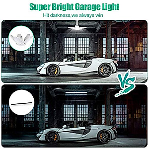 LED Garage Lights 5 Leaf 80W Deformable Garage Light 8000Lm Illuminator 360 Garage Light Bulb, 6500K Day Light Garage Ceiling Light CRI 80+ Work Light with Light Socket Extender for Garage