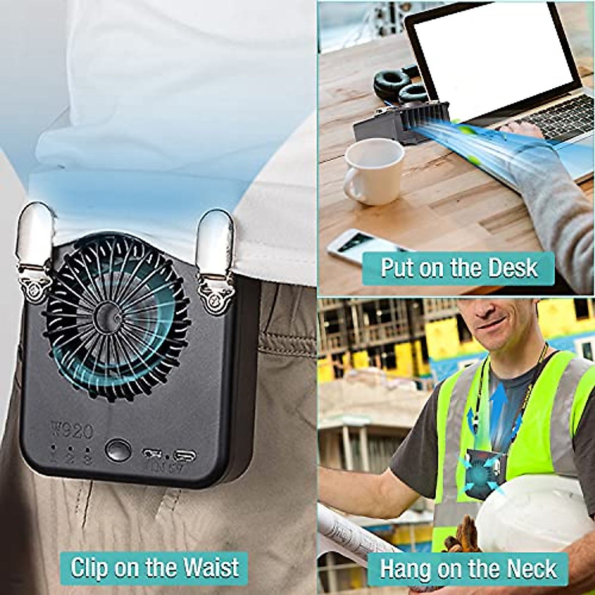 FANCYWING Portable Waist Clip Fan,8000mAh 3-in-1 Personal Portable Fan,Necklace Fan Rechargeable with Super Strong Airflow for Working, Hiking, Camping,Orange