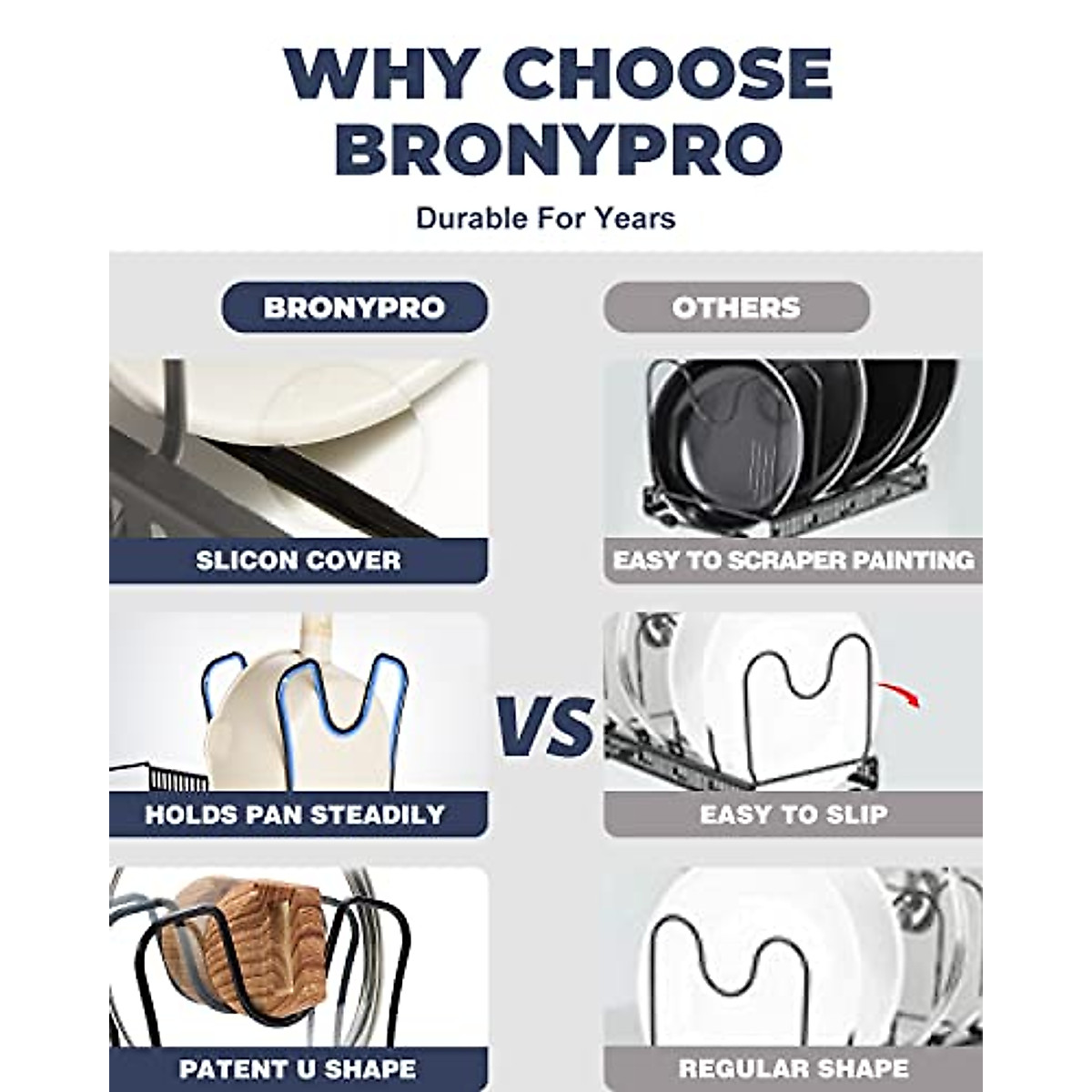 BRONYPRO Expandable Pots and Pans Organizer For Kitchen Cabinet, Rustproof Kitchen Organization And Storage Rack with 12 Slots, Anti-Scratch for Baking Sheet, Pans, Lids, Kitchen Must Have (Black)