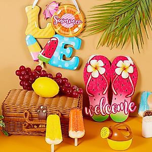 2 Pieces Ice Cream Sandbeach Hanging Sign Happy Summer Wood Sign Sweet Summer Wood Ornaments Summer Welcome Sign Door Wood Hanging Sign for Summer Holiday Party Home Door Wall Window Decor (Sandbeach)