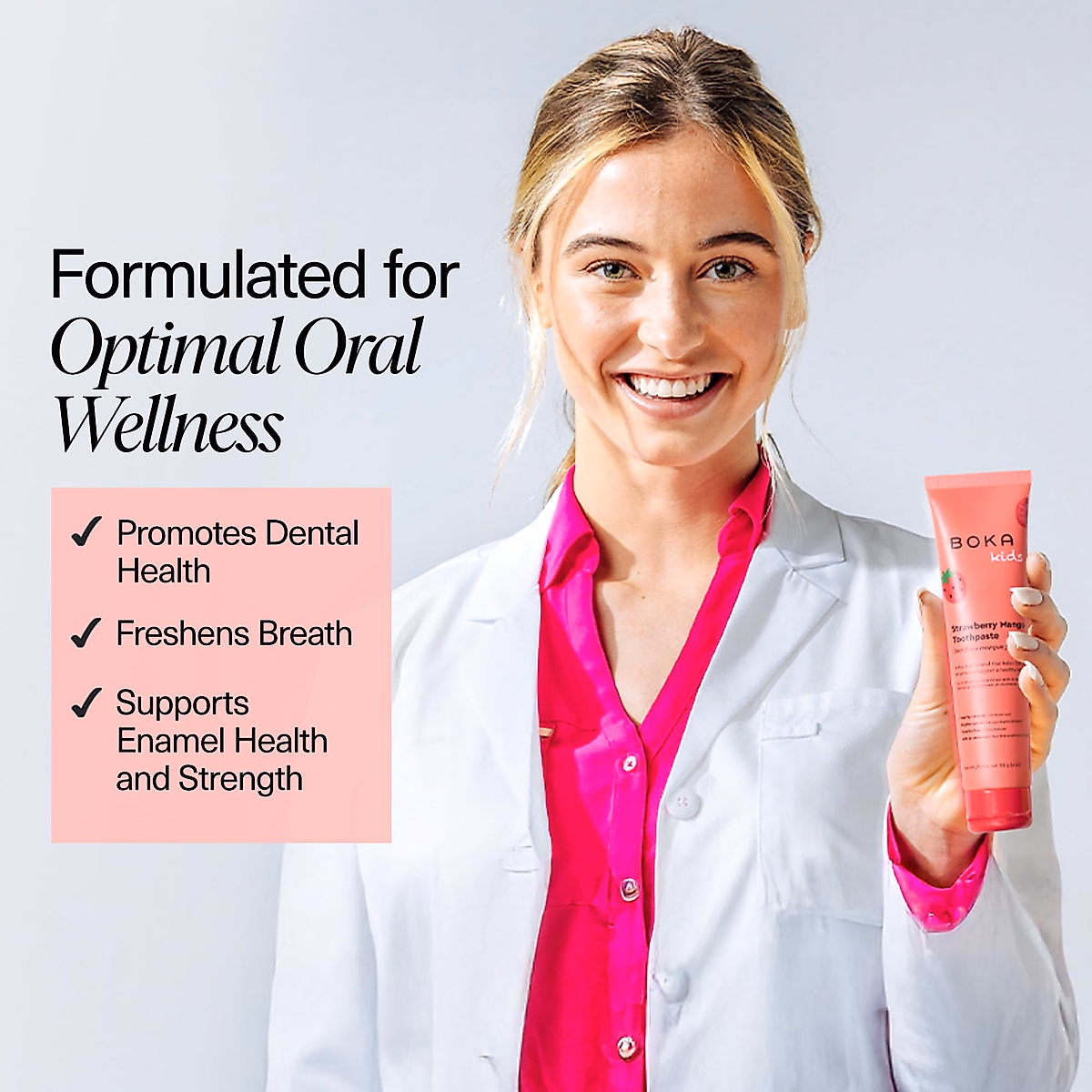 Boka Fluoride Free Toothpaste Nano Hydroxyapatite, Helps Remineralize, Appropriate for Sensitive Teeth, Whitening - for Adult, Kids Oral Care - Strawberry Mango Flavor, 4oz 1Pk - US Manufactured