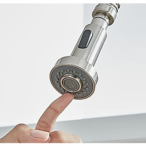 Friho Lead-Free Commercial Brushed Nickel Stainless Steel Single Handle Single Lever Pull Out Pull Down Sprayer Spring Bar Sink Kitchen Sink Faucet, Brushed Nickel Kitchen Faucets