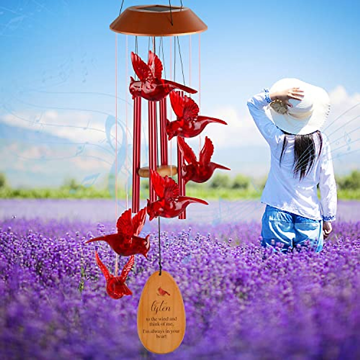 Solar Garden Light Energy-Saving Cardinal Wind Chimes for Mom Christmas Garden Gift Women Birthday Gift , Memorial Wind Chimes for Grandma Xmas Solar Cardinal Lights Outdoor