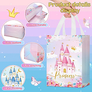 Locmeo 24 Pcs Prince and Princess Party Favor Bags with Handles Reusable Non Woven Castle Candy Goodie Bags Treat Blue Prince Pink Princess Gift Bag for Girl Boy Birthday Baby Shower, 8 x 4 x 10 Inch