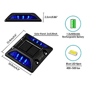 SIROAD Solar Driveway Deck Light, IP68 Waterproof Driveway Reflector Outdoor Blue LED Light for Dock Walkway Lane Porch Patio Pathway Garden Yard Road Markers (Blue, 4 Pack)
