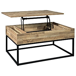 Signature Design by Ashley Gerdanet Rustic Rectangular Lift Top Coffee Table with Storage, Brown & Black