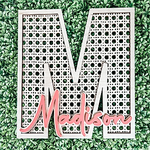 Custom Boho Wood Personalized Initial & Name Sign, 3D Layered Letter Handmade Rattan Wall Decor for Nursery or Child's Bedroom - Baby Shower, Newborn, Girl or Boy's Birthday Gift