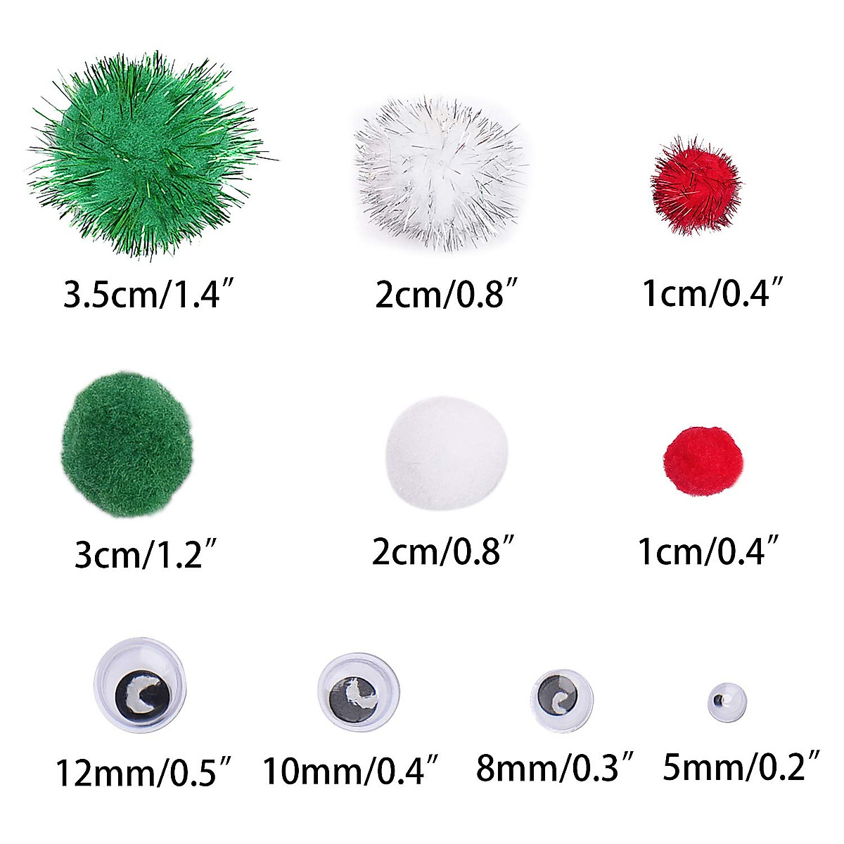 Livder Christmas Pipe Chenille Cleaners Stems Set, DIY Art Craft Pom Poms, Self Adhesive Wiggle Eyes Supplies Decorations