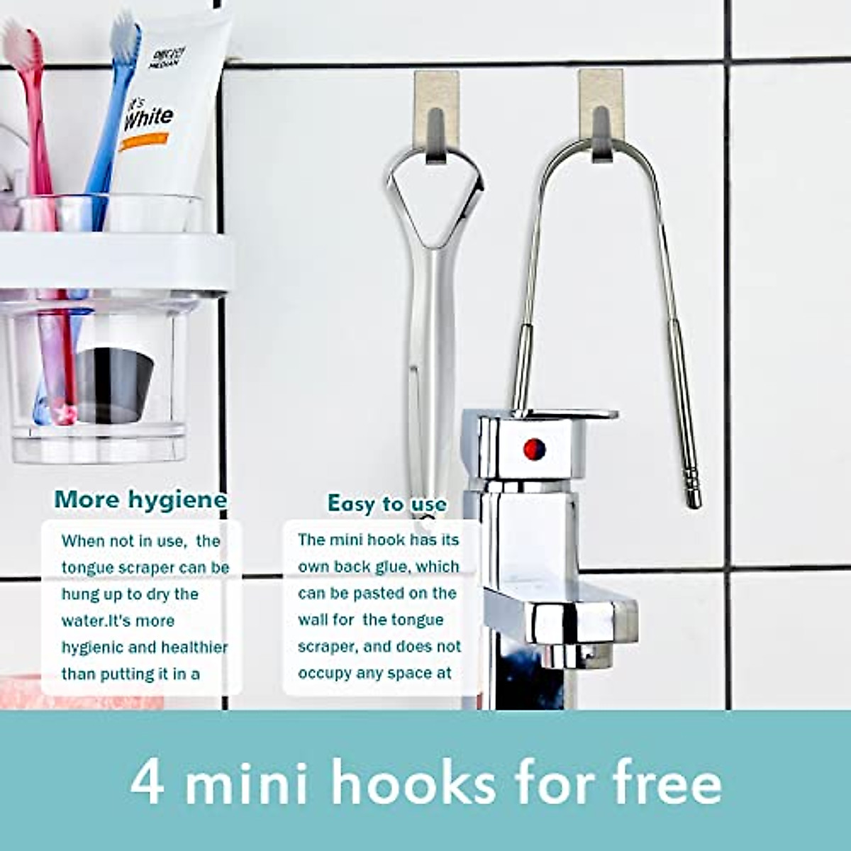 Tongue Scraper with Mini Hooks (2 Pack) Tongue Cleaner Medical Grade Stainless Steel Tongue Cleaning Tools for Adults and Kids Oral Care Eliminate Bad Breath Tongue Brush