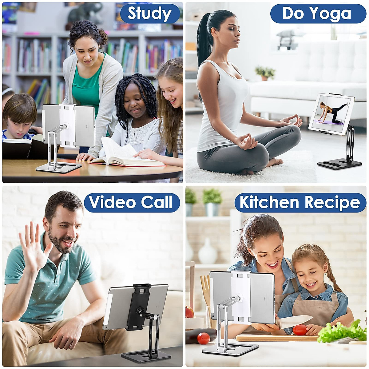 Yoobao Tablet Stand Holder, [Tightness Adjustable] 360° Swivel Foldable Aluminum iPad & Phone Stand for Desk with Heavier Base, Fit for 4.7"-12.9" Microsoft Surface Pro/iPad- Silver