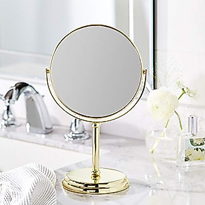Amazon Basics Tabletop Mount Vanity Mirror - 1X/5X Magnification, Gold