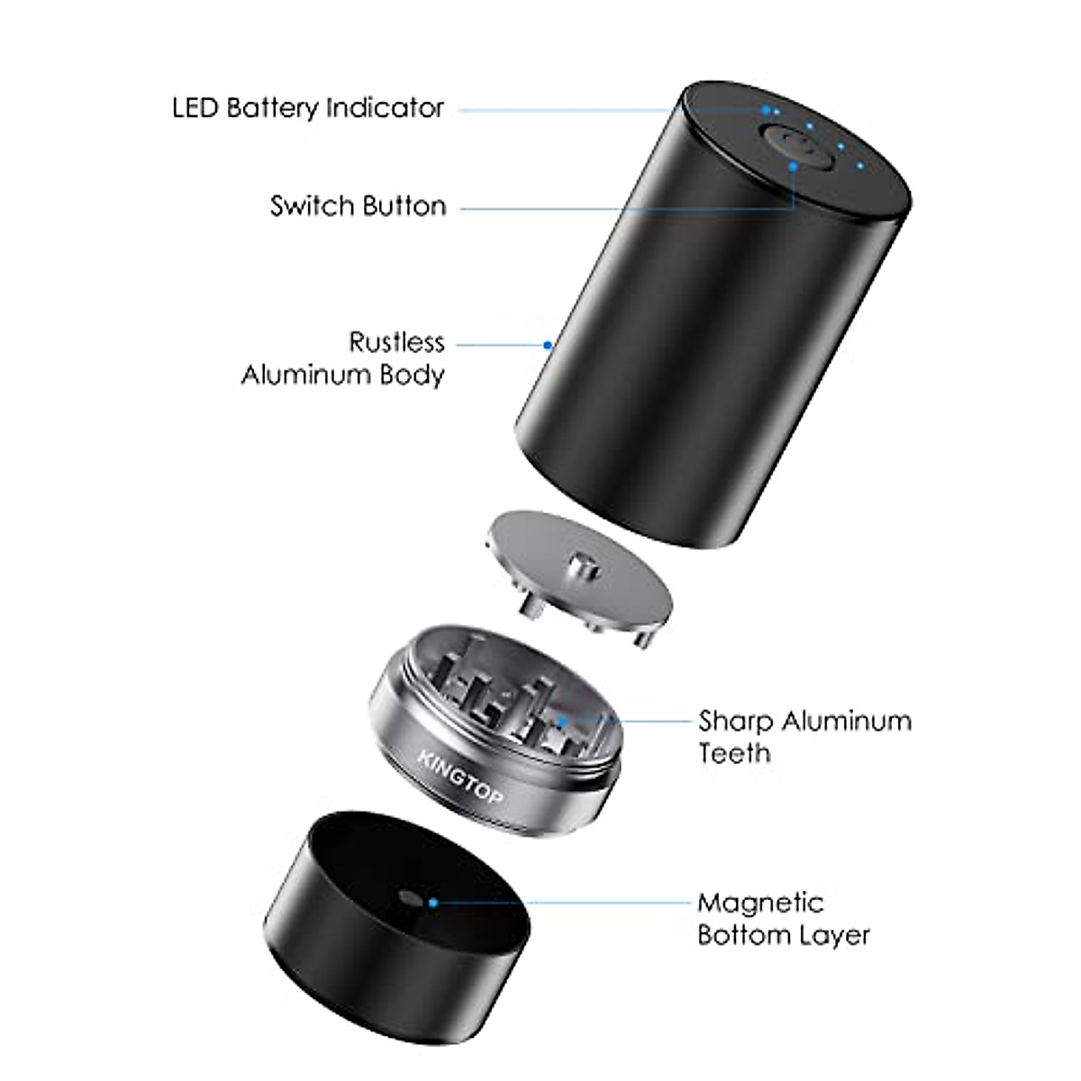 KINGTOP Electric Grinder, Portable Automatic Electric Herb Grinder, Metal Rechargeable Electric Spice Grinder (Black)